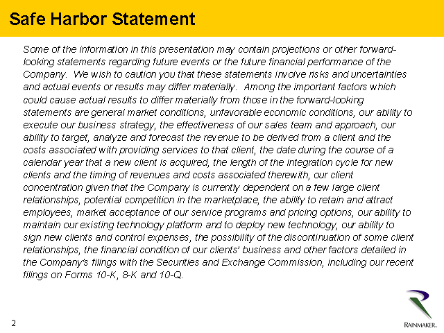 Safe Harbor Statement