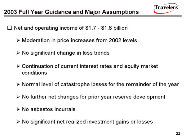 2003 Full Year Guidance and Major Assumptions