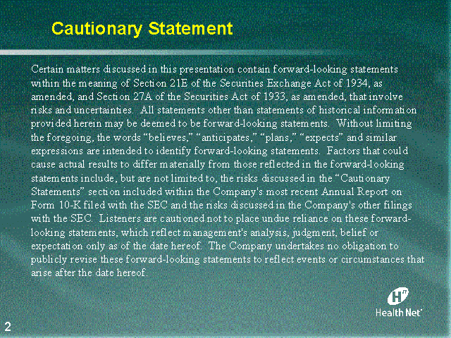 Cautionary Statement