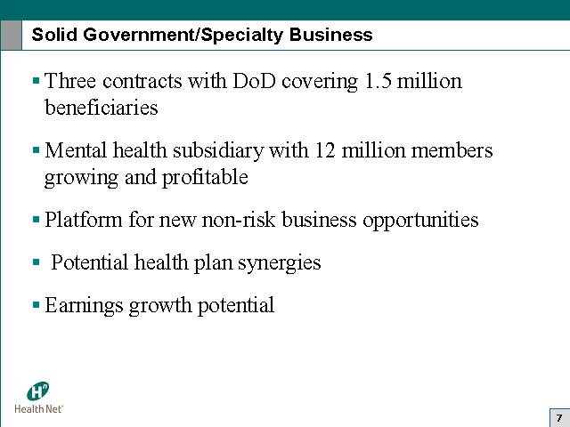 Solid Government/Specialty Business