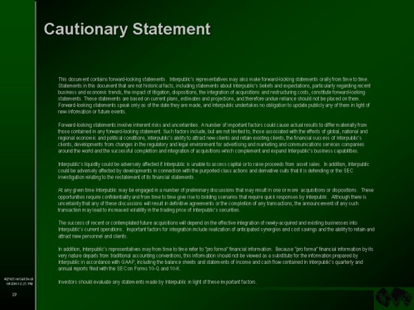 Cautionary Statement